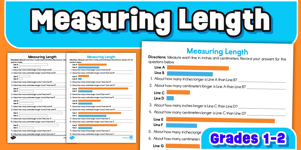 Measuring Length Worksheet: Inches and Centimeters for 1st-2nd Grade