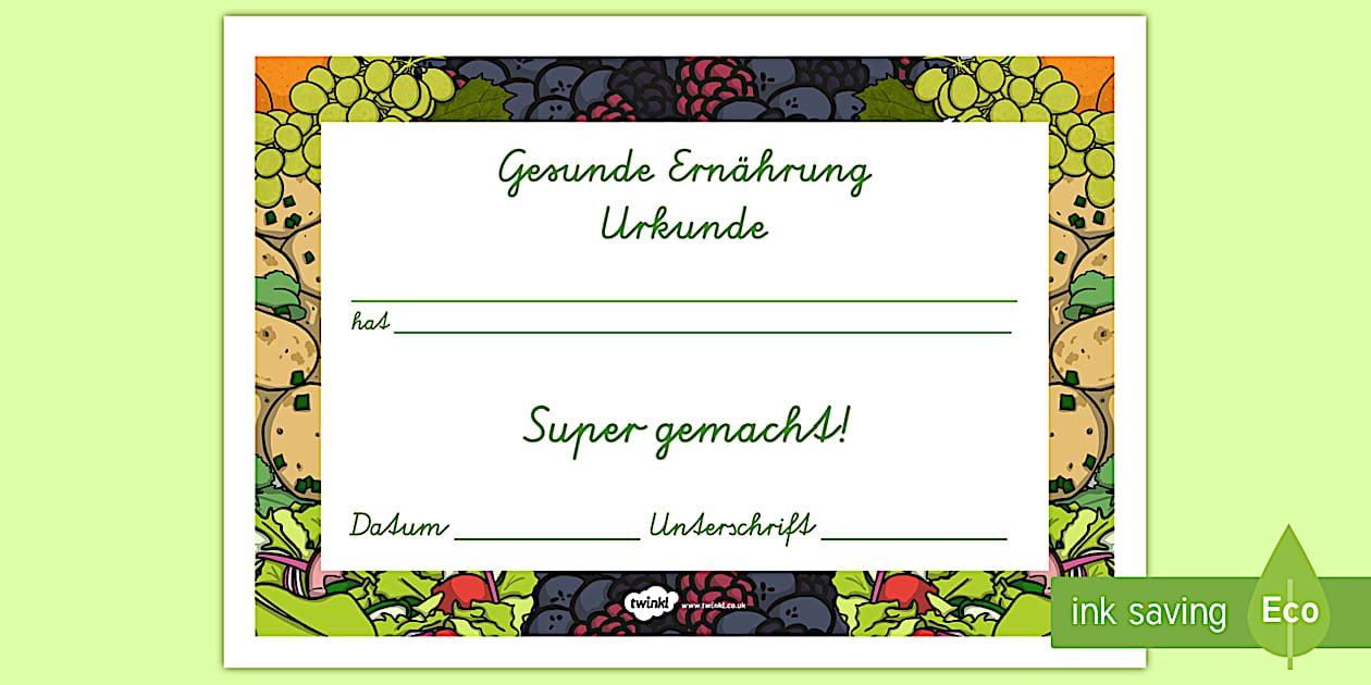 Zertifikat für eine gesunde Ernährung Healthy Eating Award Certificates ...