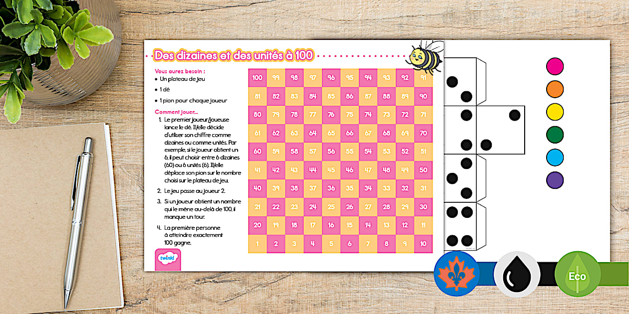 Des dizaines et des unités à 100 Math Game (teacher made)