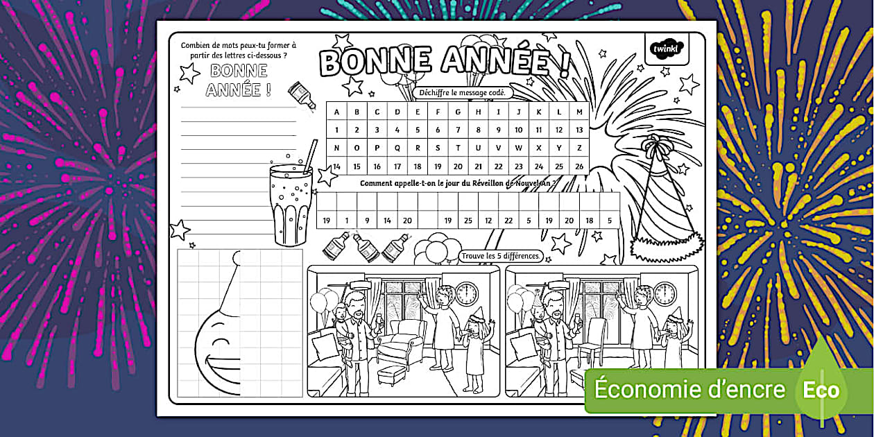 Sous-main d'activités du Nouvel An (l'enseignant a fait)