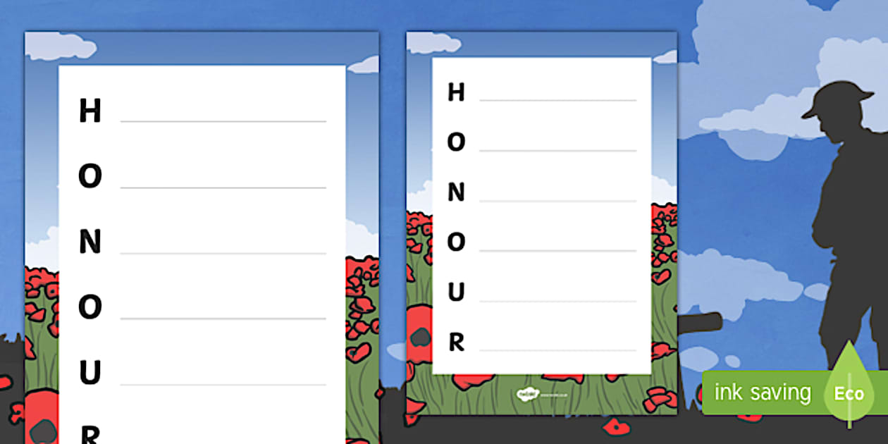 Remembrance Day Honour Acrostic Poem - Twinkl