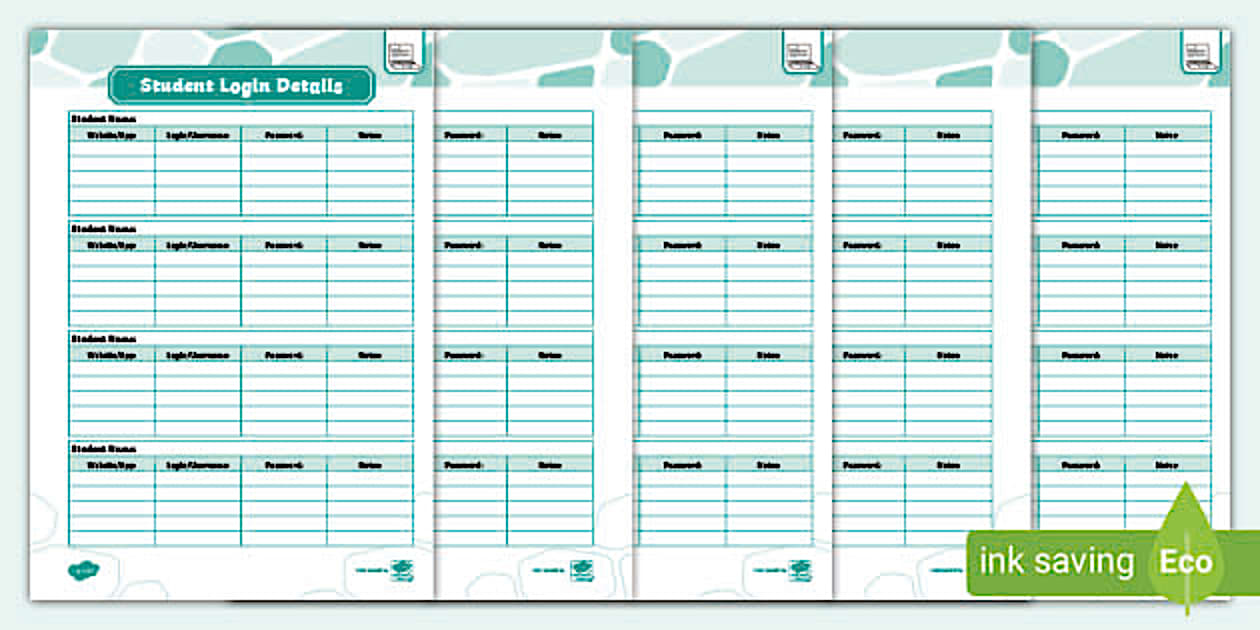 Teacher Planner: Student Login Details - Twinkl
