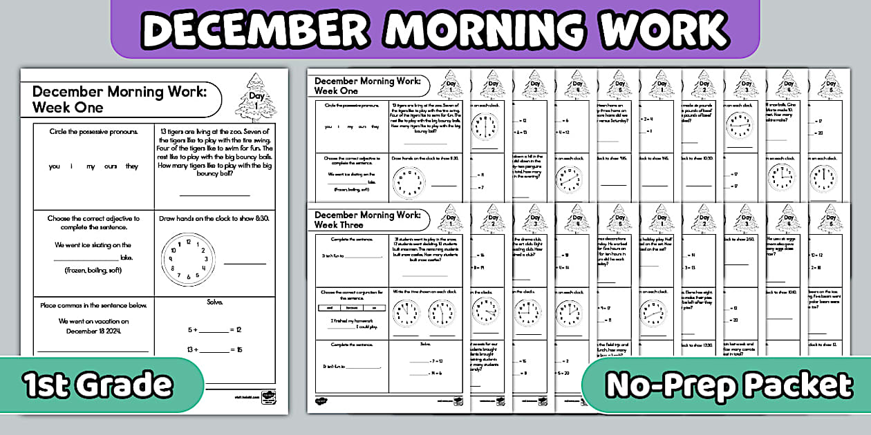 First Grade December Morning Work Bundle (teacher made)