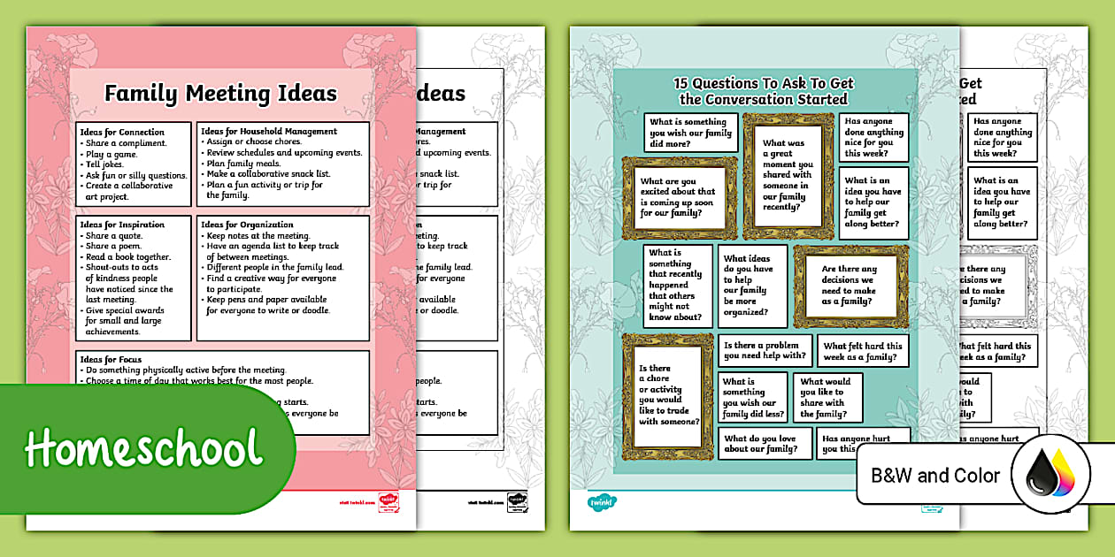 Family Meeting Ideas and Conversation Starters Posters