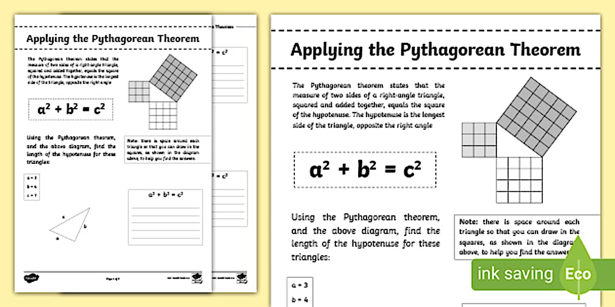 Applying the Pythagorean Theorem Worksheet (teacher made)