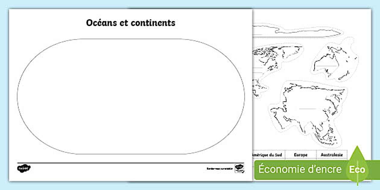 Carte du monde à compléter : Les continents et océans