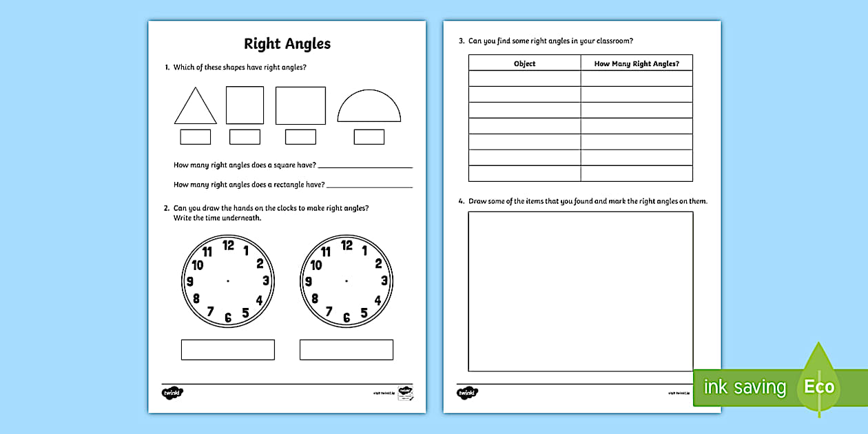 Right Angles Worksheet (teacher made) - Twinkl