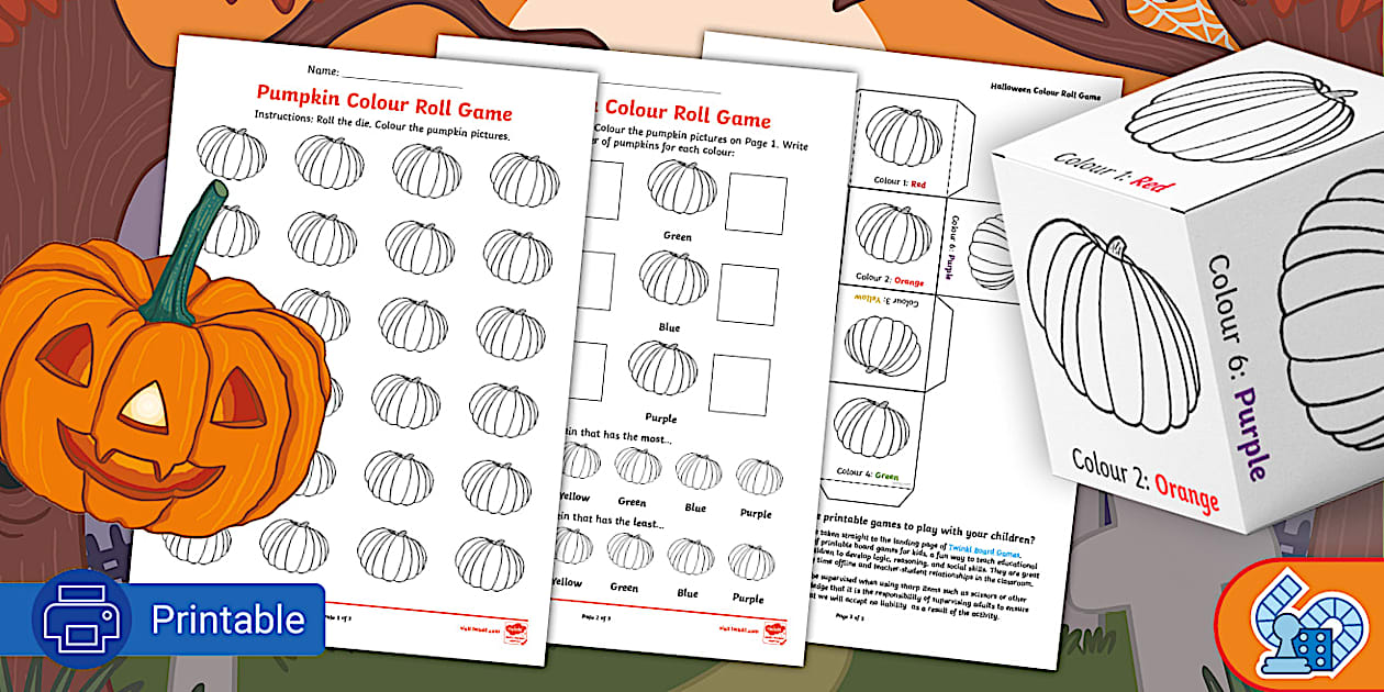 Halloween Counting and Colour Roll Game - Dice Board Game