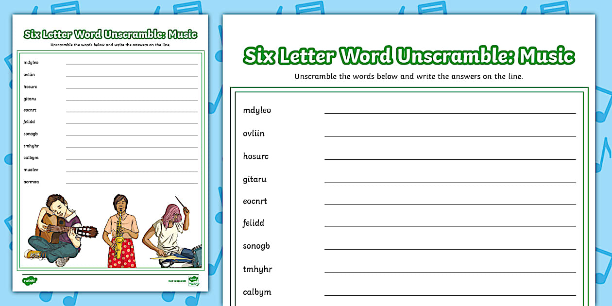 👉 Music Words That Are Six Letters Long: Unscramble Worksheet