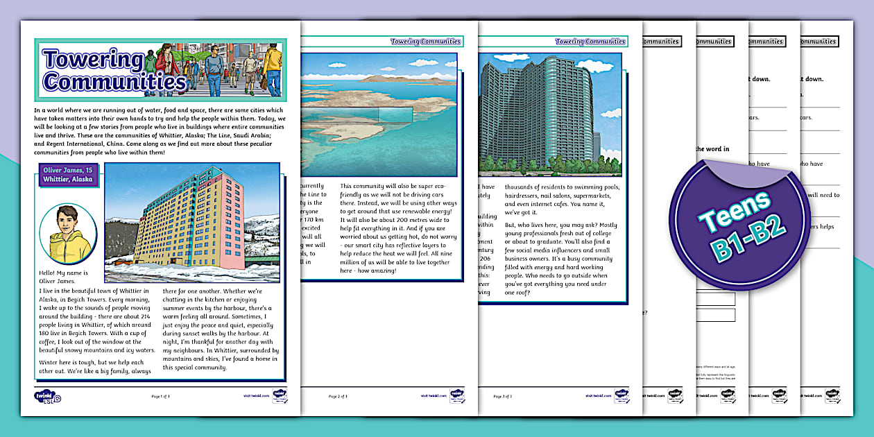ESL Reading Comprehension: Towering Communities [Teens, B1-B2]