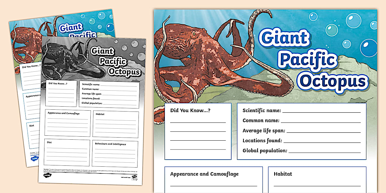 Giant Pacific Octopus Fact File Template - Twinkl