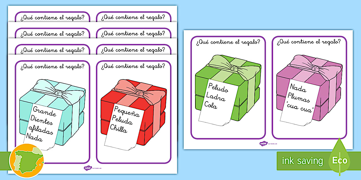 Tarjetas educativas: ¿Qué contiene el regalo? - Inferir información