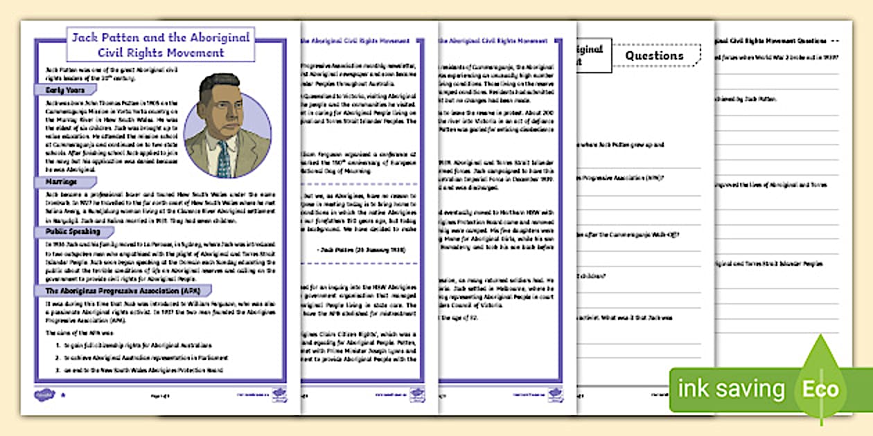 Jack Patten & Aboriginal Civil Rights Reading Comprehension