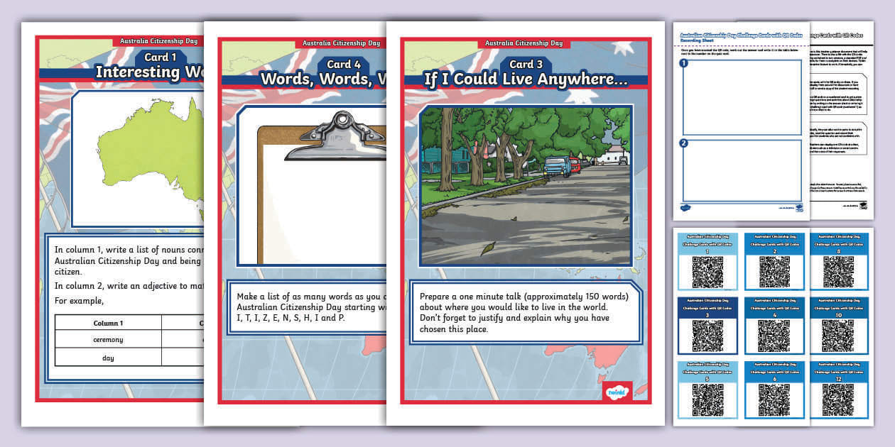 Australian Citizenship Day Challenge Cards with QR Codes