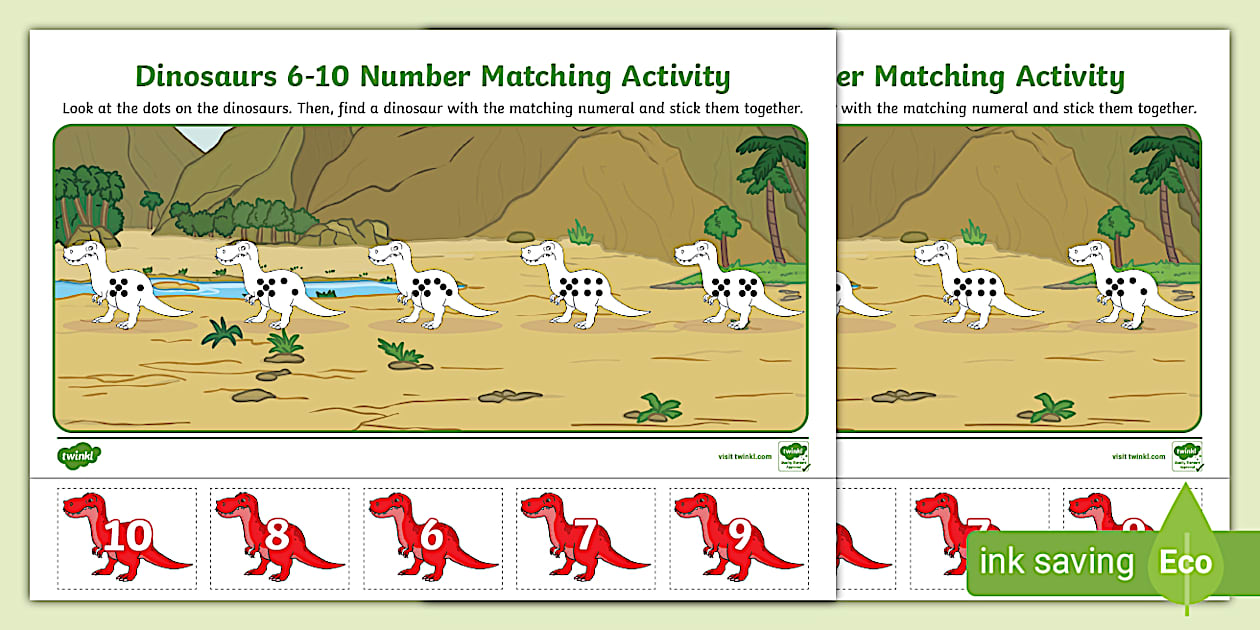 Dinosaurs 6-10 Number Matching Activity (teacher made)