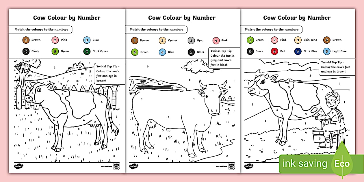 Cow Colour-by-Number Pages | Twinkl | Colour-by-Number | KS1