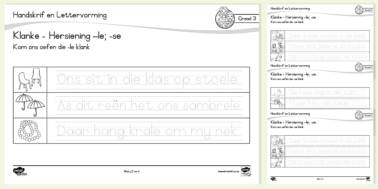 Graad 3 Klanke handskrif en lettervorming -le ; -se - Twinkl