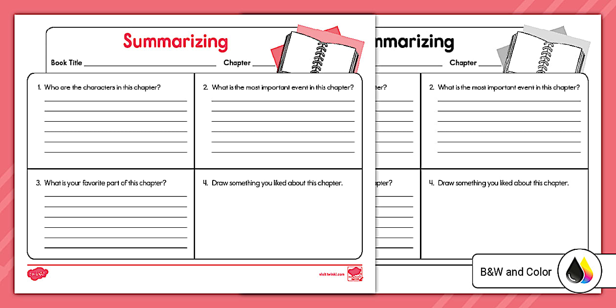 Summarizing Reading Response Worksheet for Any Chapter Book for 1st-2nd ...