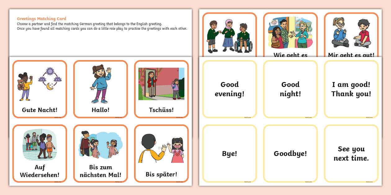 Greetings - German/English Matching Cards - Twinkl