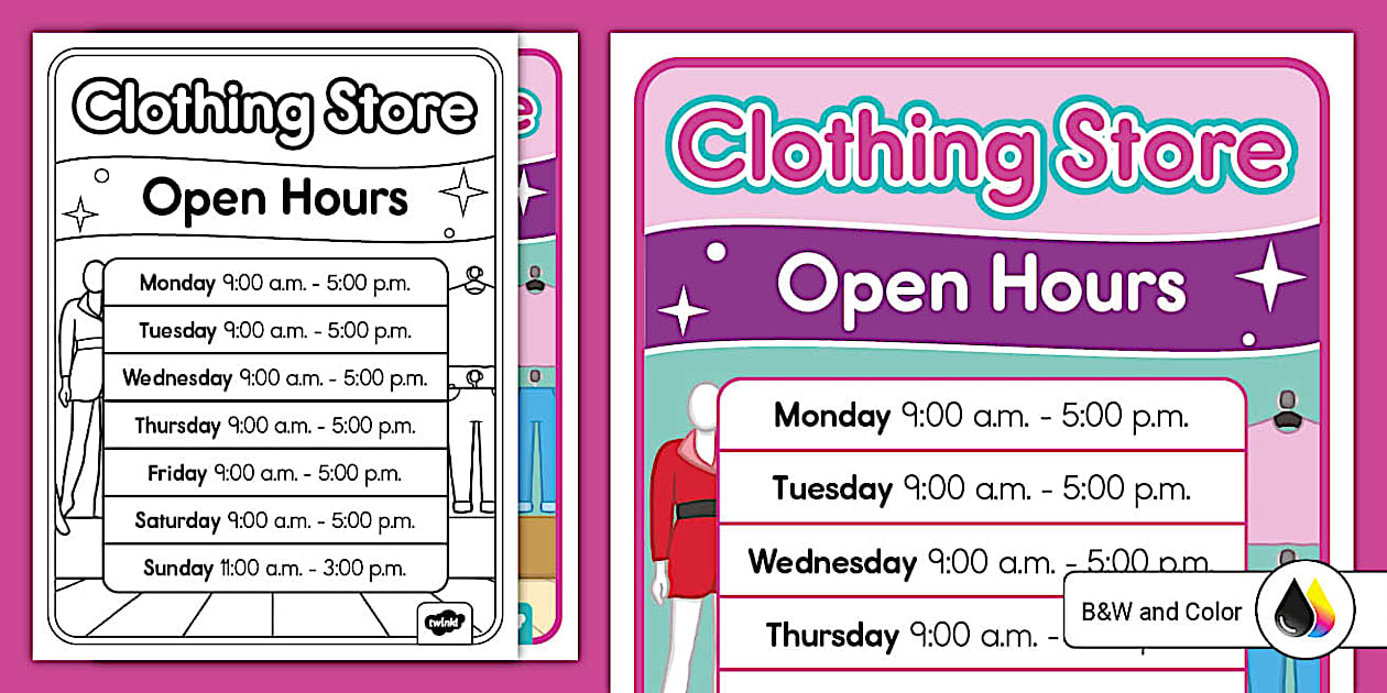 Clothing Store Dramatic Play Hours Sign (teacher made)