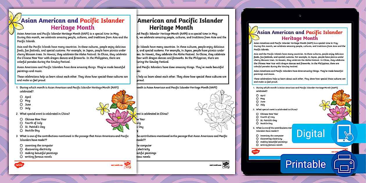 Fourth Grade Asian AAIP Heritage Month Reading Comprehension