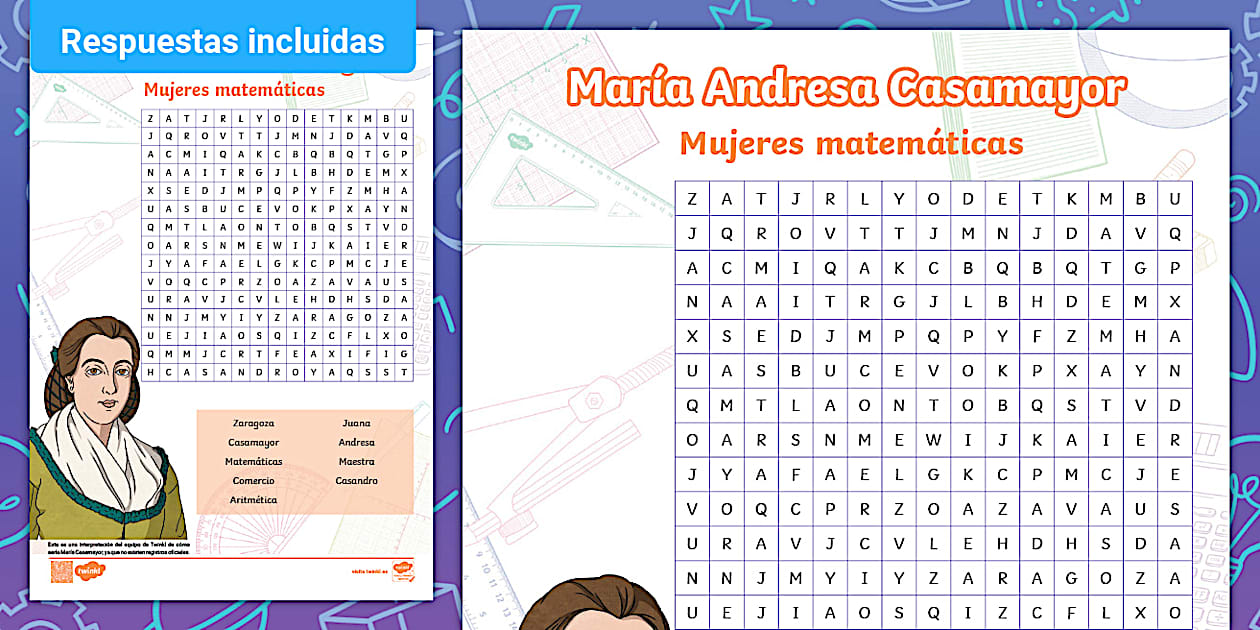 Sopa de letras: María Andresa Casamayor - Mujeres matemáticas
