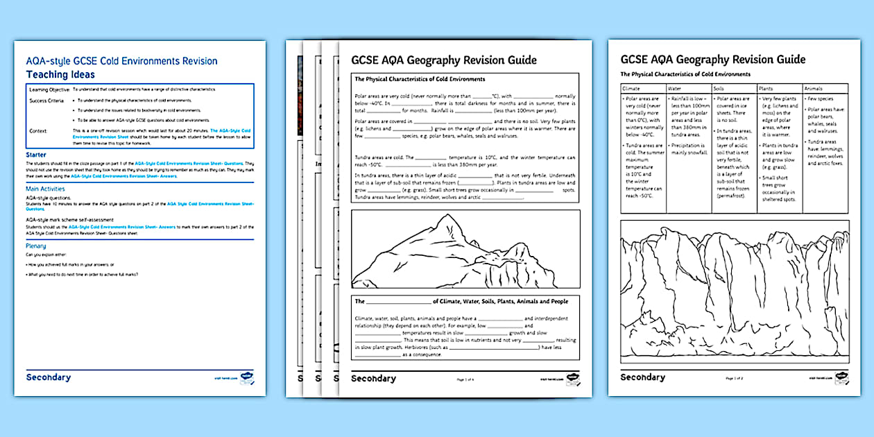 AQA-Style Cold Environments Revision Sheet Activity Pack