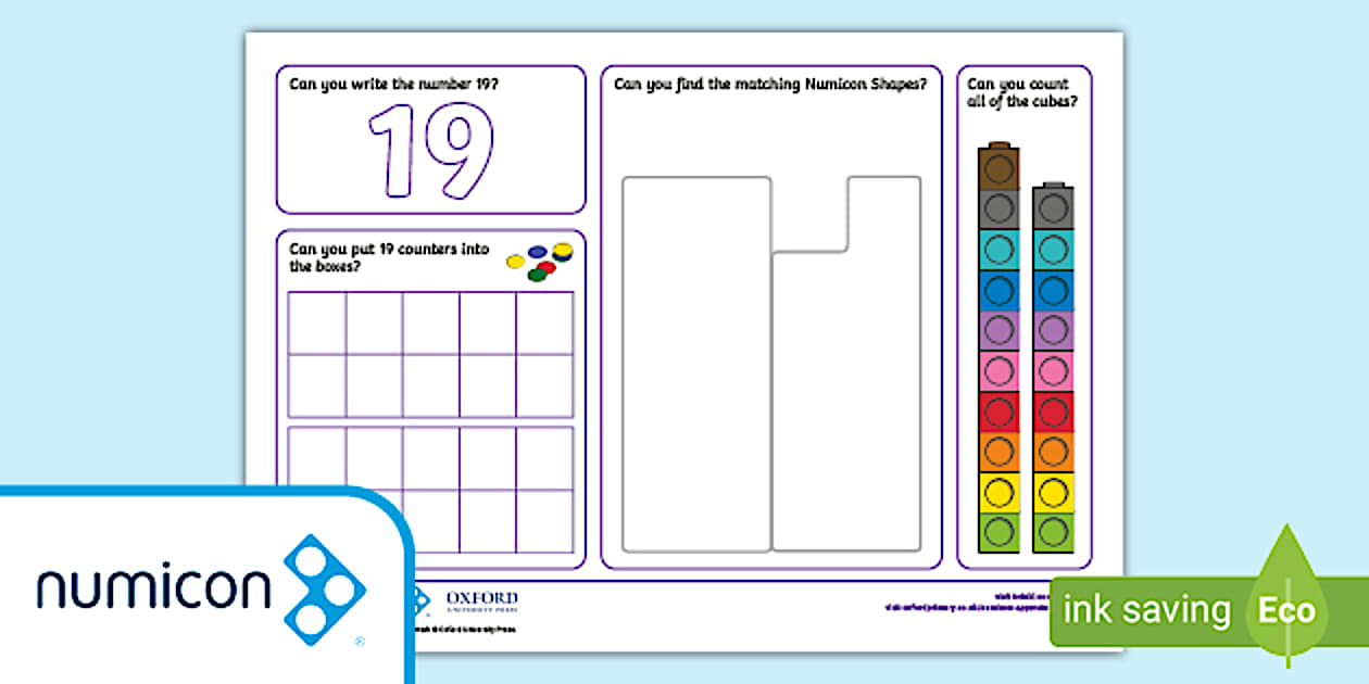 All About Number 19 Activity Mat with Numicon Shapes