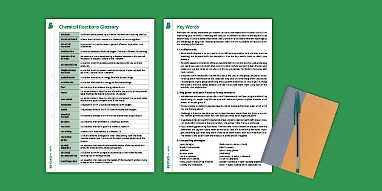 Reactions Glossary (teacher made) - Twinkl