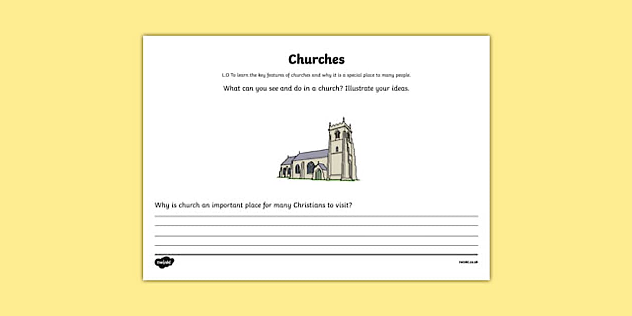 Black and White KS1 RE Christianity Church Mind Map Worksheet