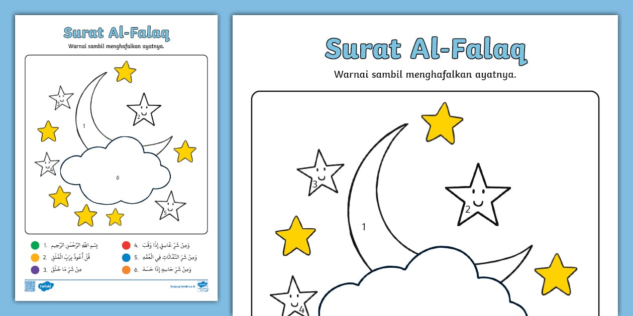Lembar Mewarnai Menghafal Surat Al-Falaq Latin - Twinkl