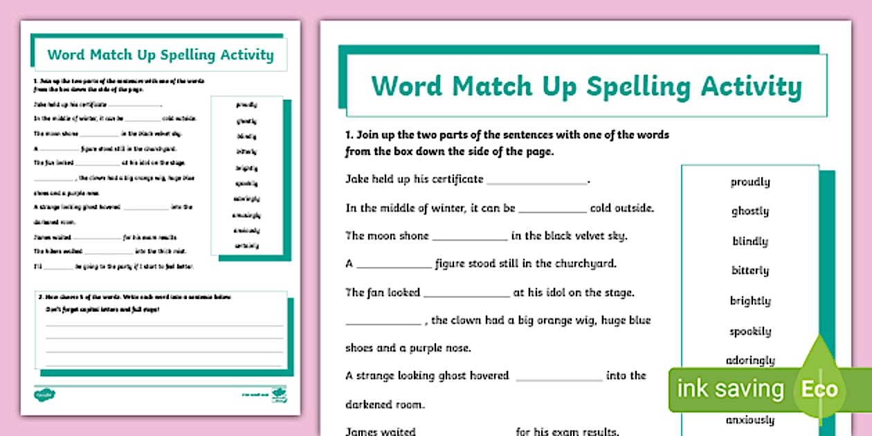 Cursive Words Ending in '-ly' Sentence Matching Worksheet