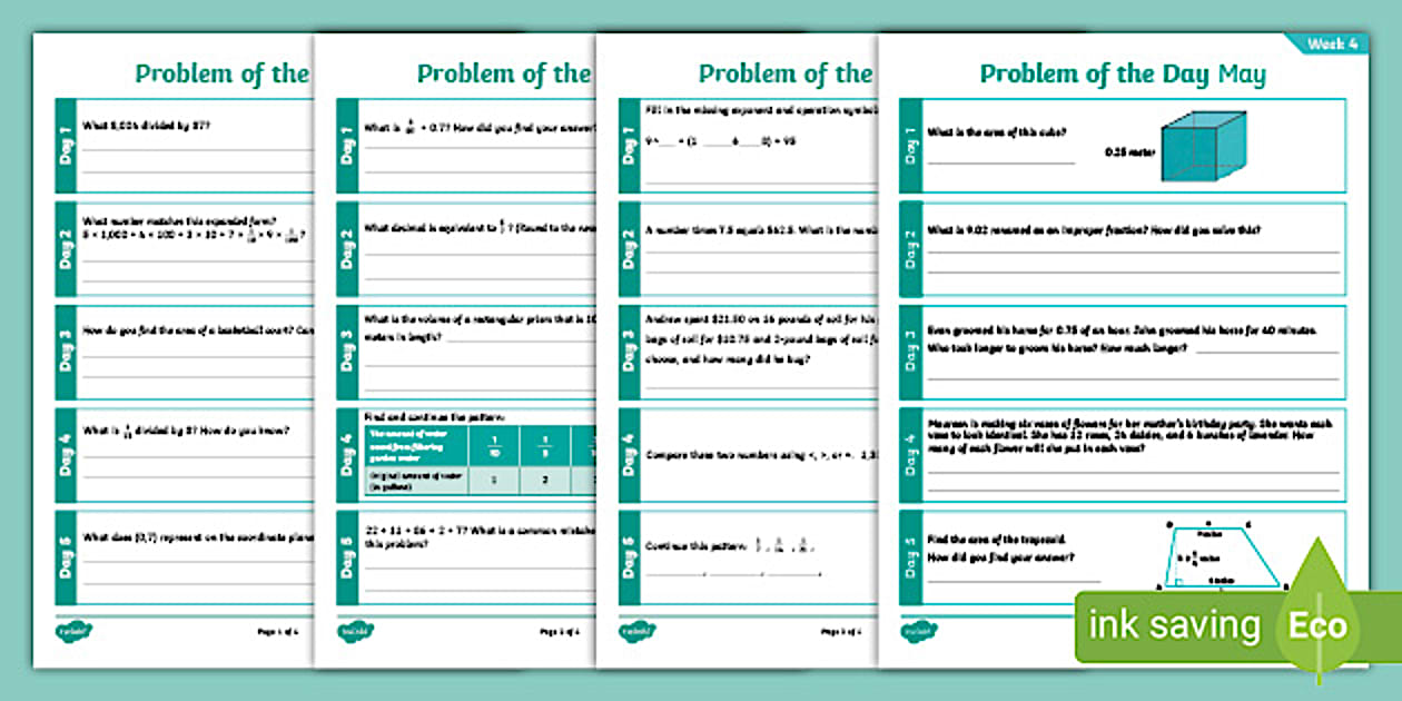 Fifth Grade Math Problem of the Day - May Worksheet
