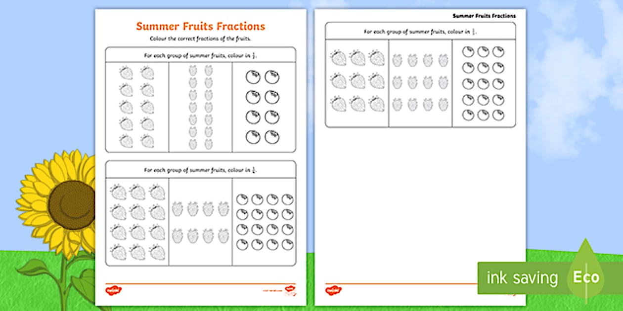 Summer-Themed Fractions of Quantities Worksheet - Twinkl
