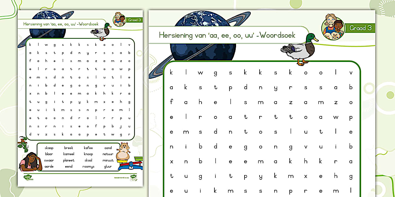 Graad 3 Klanke aa, ee, oo, uu Woordsoek (teacher made)