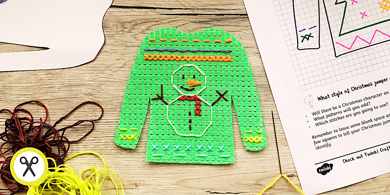 Christmas Jumper Cross Stitch Craft Activity - DT Textiles