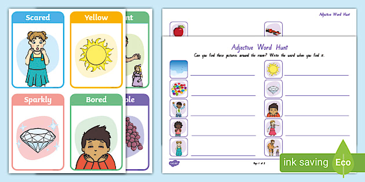 Black and White Adjectives Word Hunt (teacher made) - Twinkl