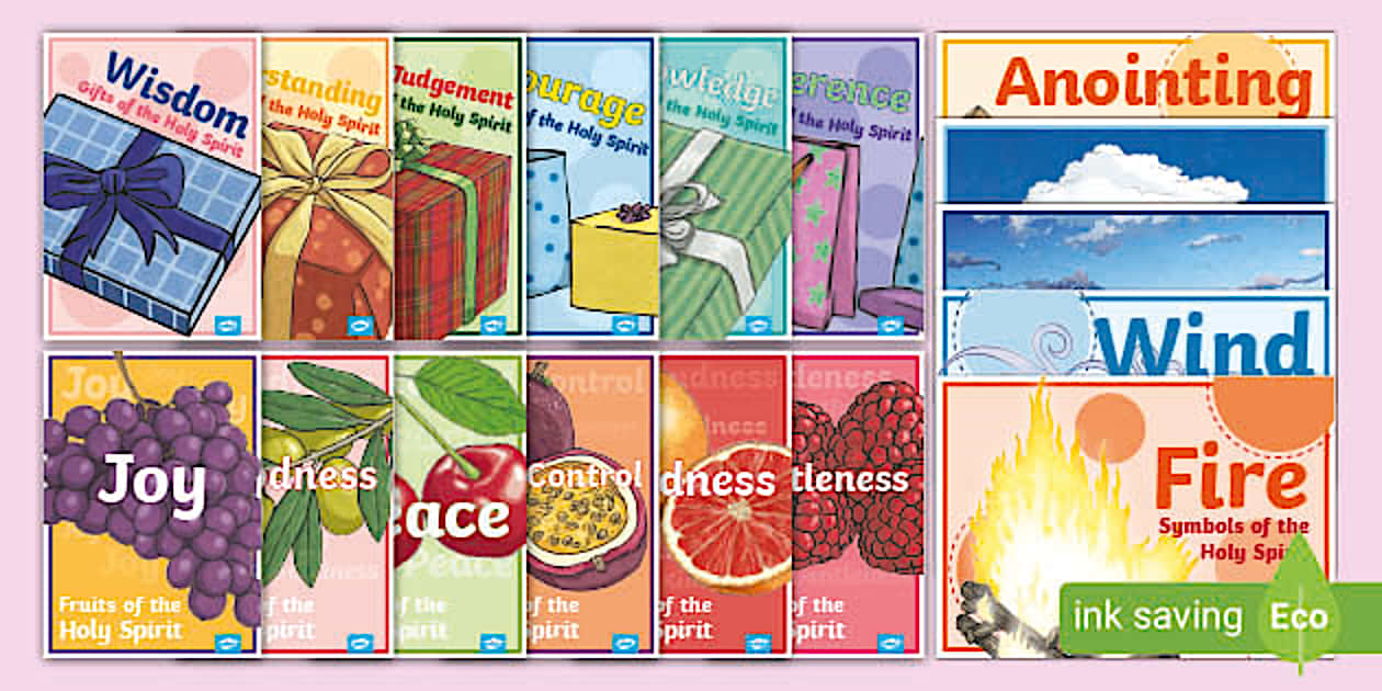 Editable Confirmation Gifts, Fruits and Symbols of the Holy Spirit Display