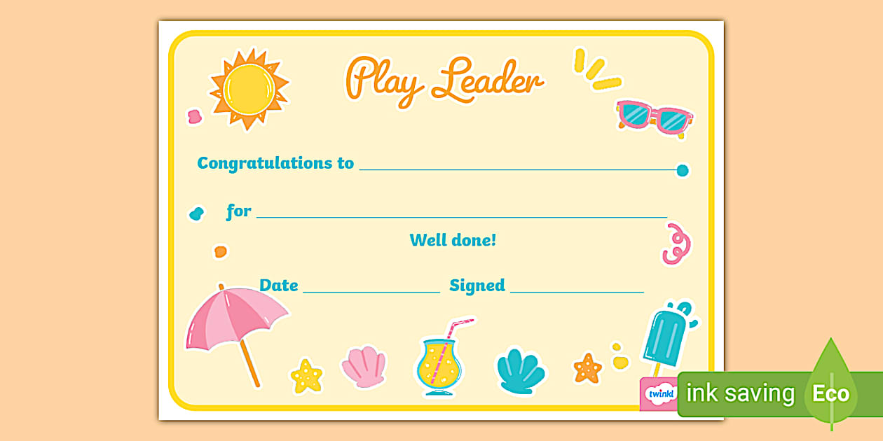 Summer Vibes Playground Leaders Certificate (Teacher-Made)