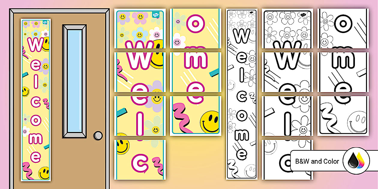 Retro 90s Welcome Vertical Door Banner (teacher made)