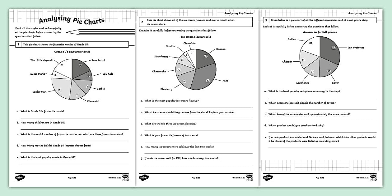 Analysing Pie Charts Activity Sheet (teacher made) - Twinkl