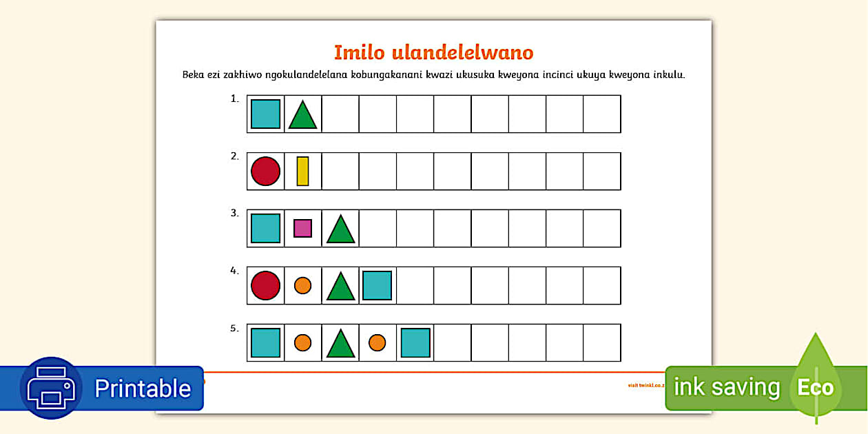 Imilo ulandelelwano - Shape Patterns isiXhosa (teacher made)