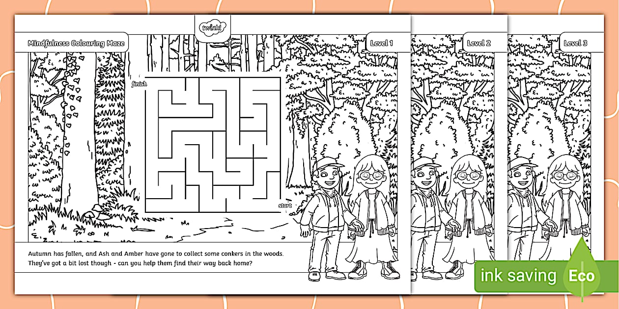 Autumn Mindfulness Colouring Maze – All Levels - Twinkl