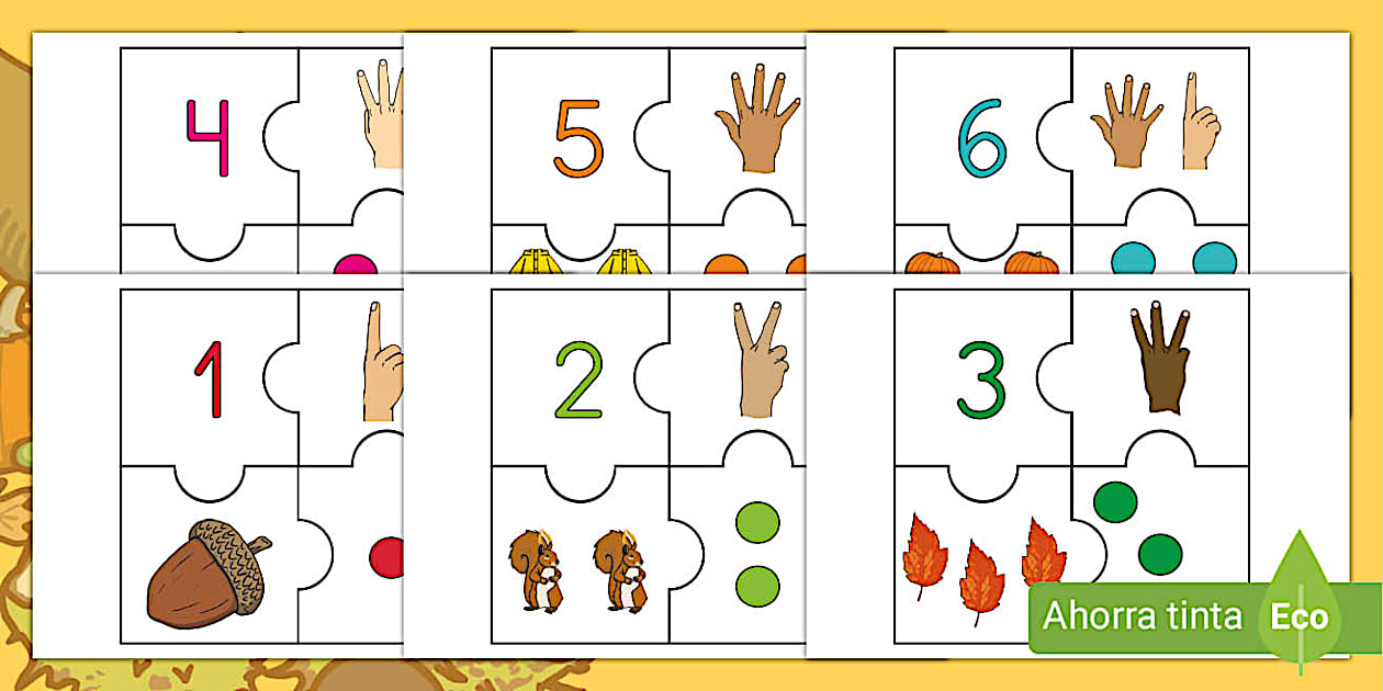 Puzzle: Números y cantidades - Otoño (teacher made)