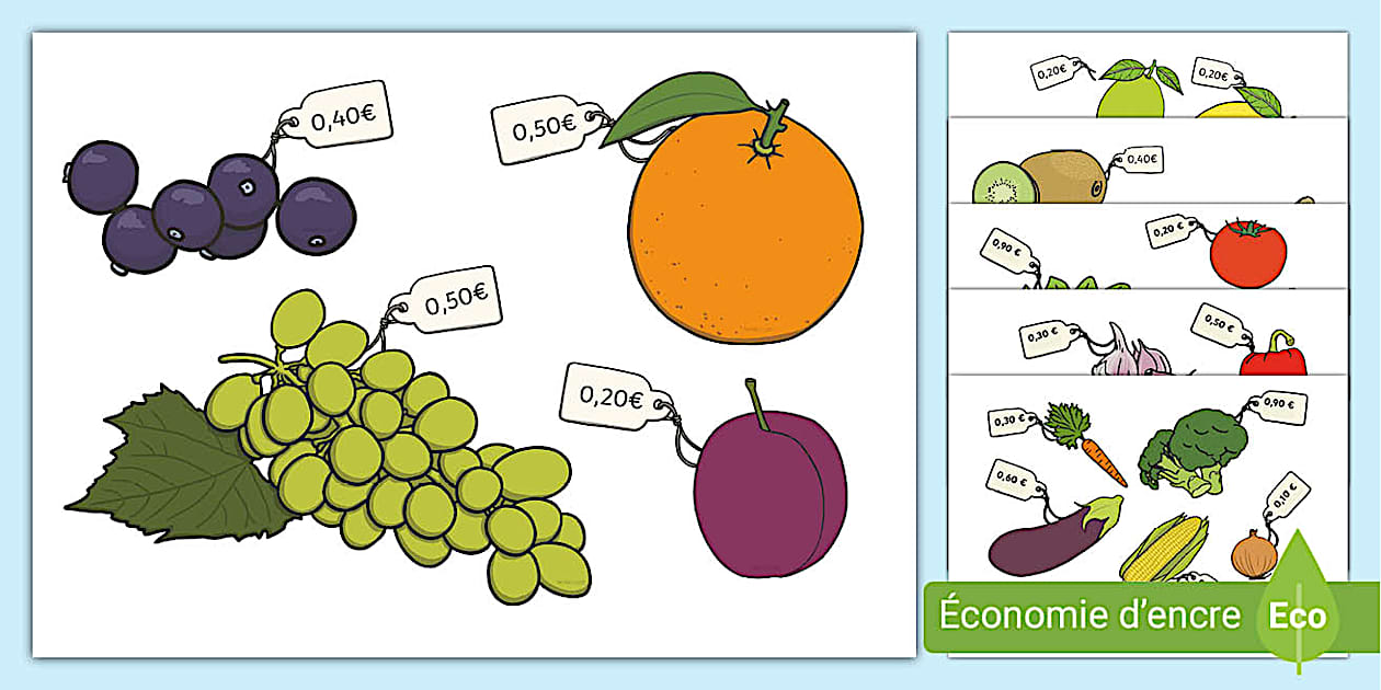 Fruits et légumes avec étiquettes de prix - Twinkl