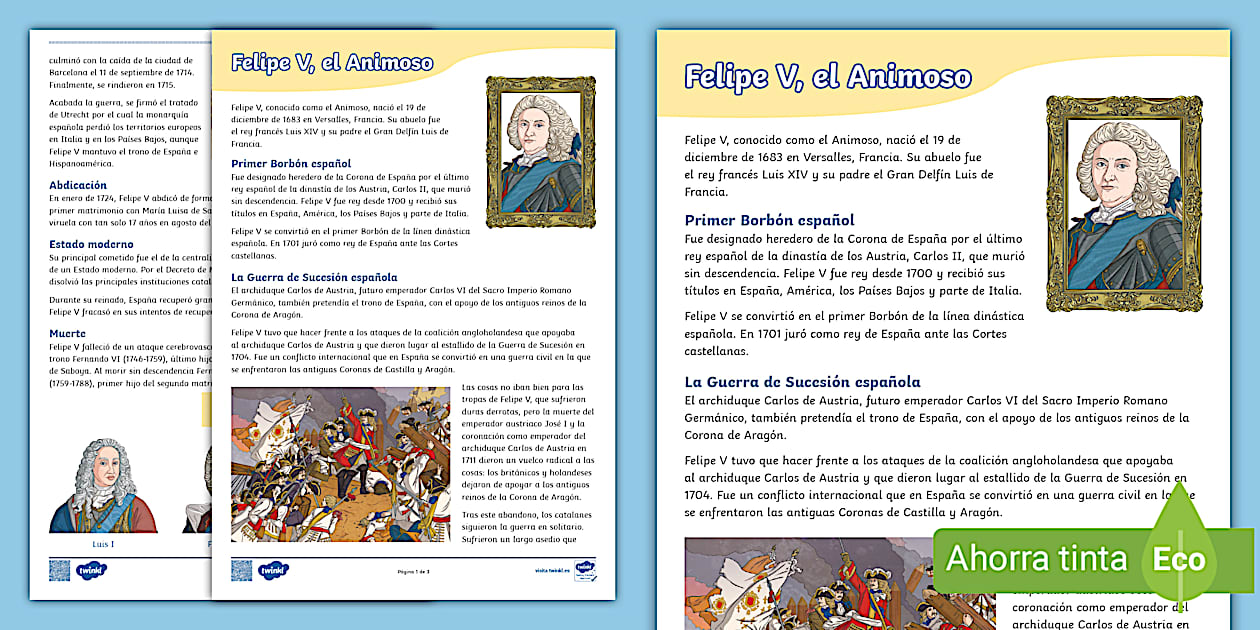 Hoja informativa: Felipe V, el Animoso (teacher made)