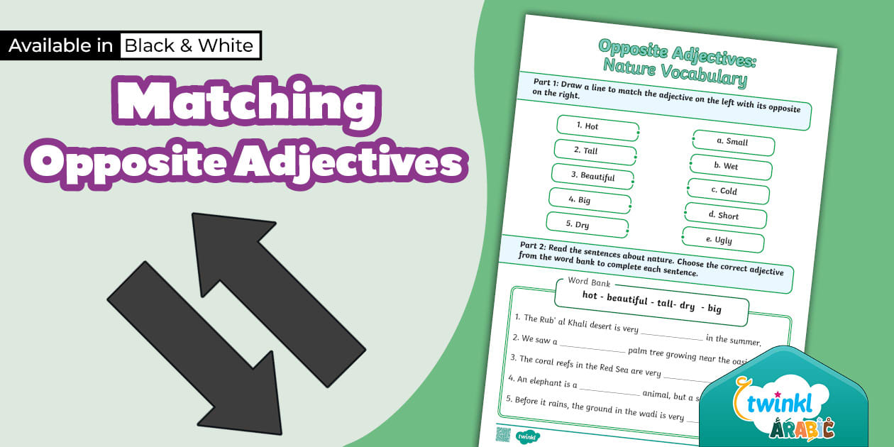Matching Opposite Adjectives Worksheet