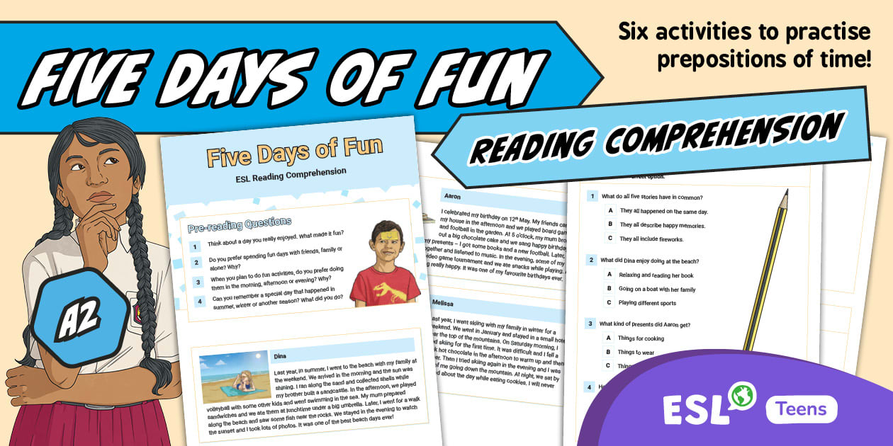 Five Days of Fun ESL Reading Comprehension for A2 Teens