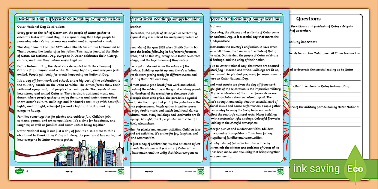 National Day Differentiated Reading Comprehension - Twinkl