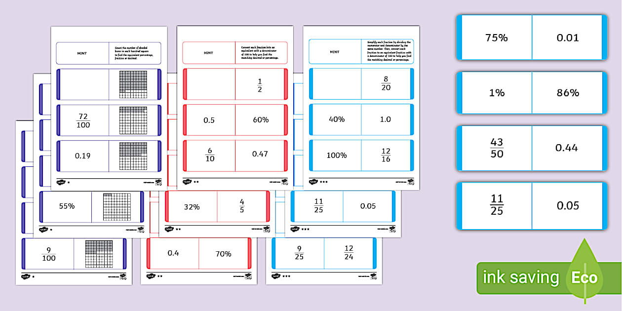 👉 Equivalent Percentage, Decimal and Fraction Dominoes - UKS2